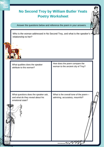 No Second Troy by William Butler Yeats Poetry Worksheet | Teaching ...