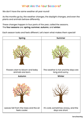 Year 1 Science Workbook | Seasonal Changes | Printable Worksheets ...