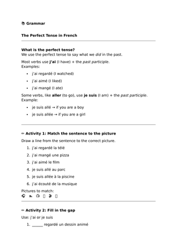 The Perfect Tense in French with je | Teaching Resources