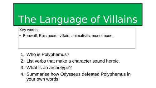 The Language of Villains - Beowulf | Teaching Resources
