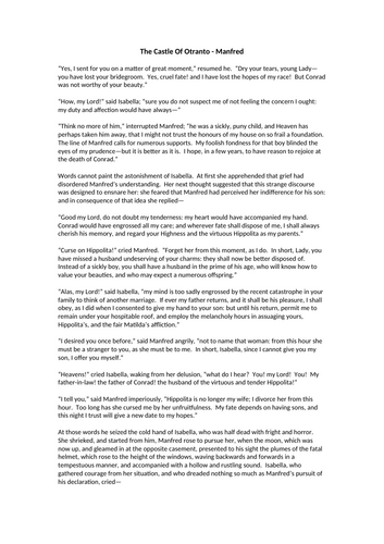 The Castle Of Otranto - Character Study of Manfred Assessment ...