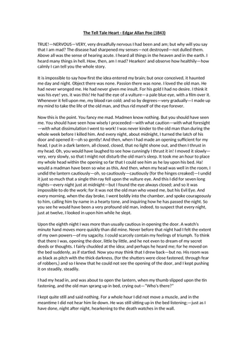 Unreliable Narrator - The Tell-Tale Heart | Teaching Resources