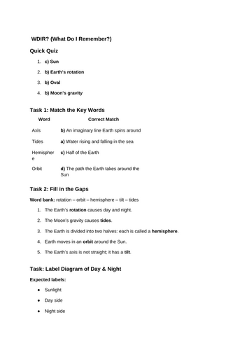 Year 7 Day and Night Worksheet/Booklet (PHYSICS) for lower ability ...