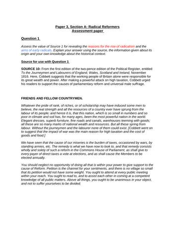 A LEVEL HISTORY MODEL ANSWER - RADICAL REFORMERS - PAPER 3, SECTION A ...