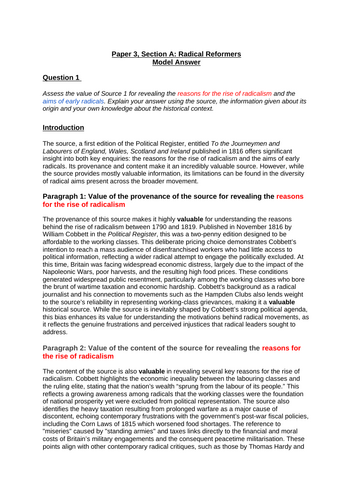 A LEVEL HISTORY MODEL ANSWER - RADICAL REFORMERS - PAPER 3, SECTION A ...