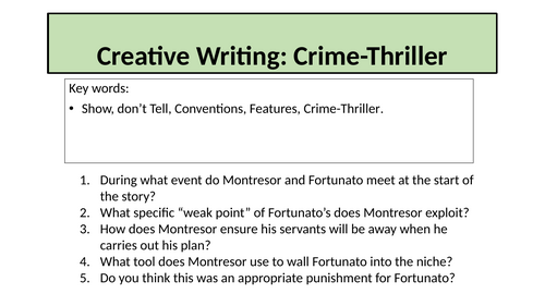 Crime Fiction - Creative Writing, Writing a Crime Story Assessment ...