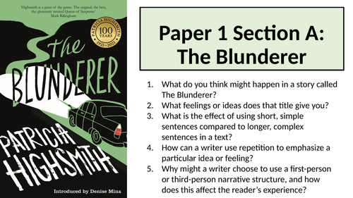 AQA English Language Paper 1 Section A - The Blunderer (Highsmith ...