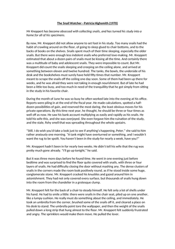 AQA English Language Paper 1 Section A - The Snail Watcher (Highsmith ...