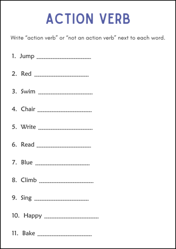 Printable Sentences Action Verbs Grammar Activity Worksheets for Grade ...