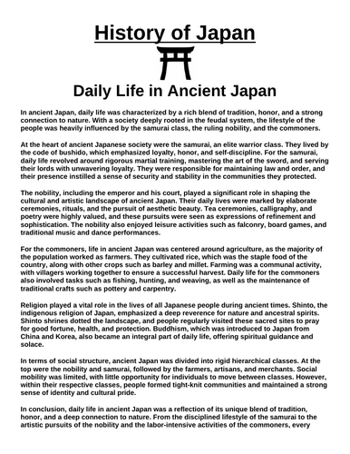 Daily Life in Ancient Japan Article & Questions” Assignment (Ancient ...