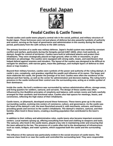 Feudal Japan: Castles & Castle Towns “Article & Questions” Assignment ...