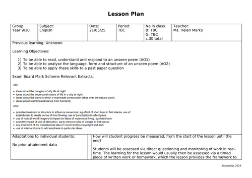 Unseen Poetry | Teaching Resources