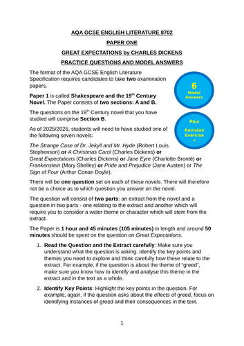 AQA GCSE English Literature - Great Expectations (Dickens) - 6 Practice ...