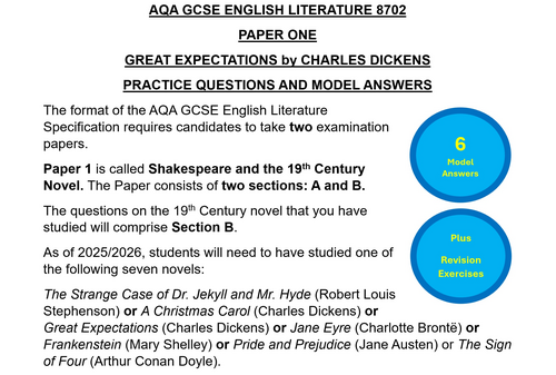 AQA GCSE English Literature - Great Expectations (Dickens) - 6 Practice ...