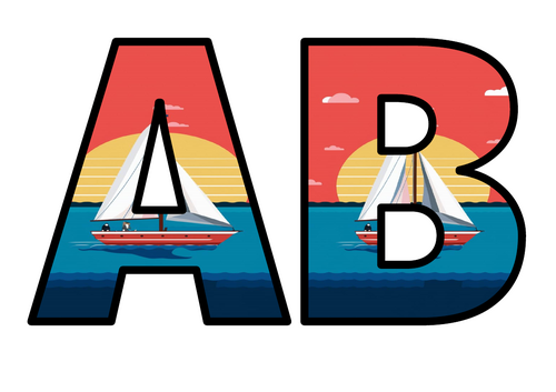 Boat Yacht Horizon Sail Sunset Lettering Set Display Title Letters ...