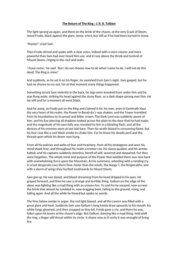 AQA English Language Paper 1 Section A - Return Of The King (LOTR ...