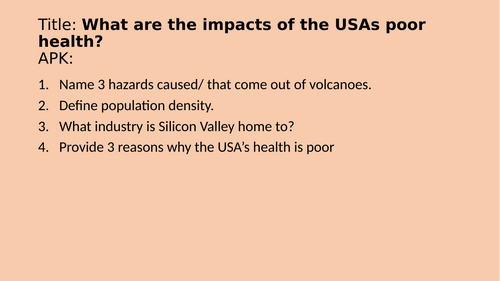 Impacts of Poor Health (USA) | Teaching Resources