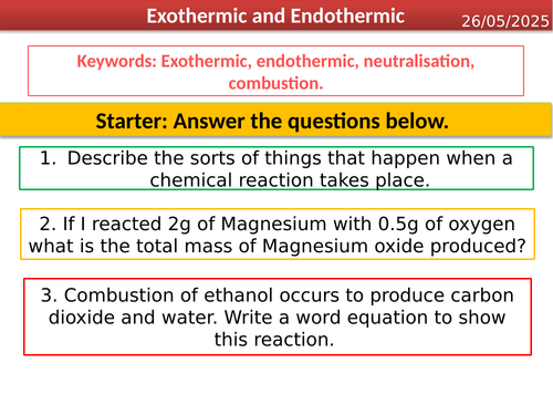 GCSE chemistry exothermic and endothermic reactions (F & H) | Teaching ...