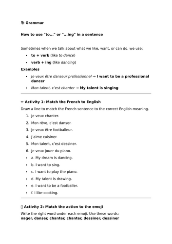 Using "to…" and "...ing" (Infinitive Verbs) | Teaching Resources