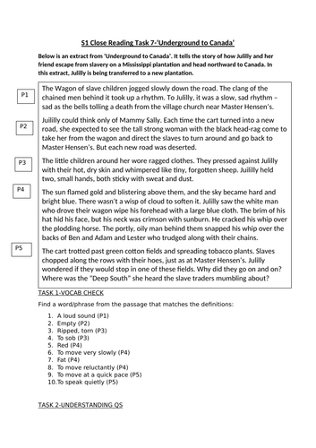 English Reading Task BGE Level 3 KS 2/3-Underground to Canada ...
