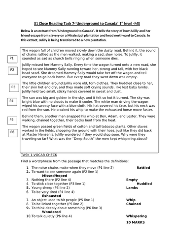 English Reading Task BGE Level 3 KS 2/3-Underground to Canada ...