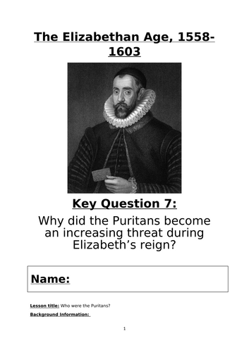 WJEC/EDUQAS: GCSE History - Elizabeth 1558-1603 Booklets | Teaching ...