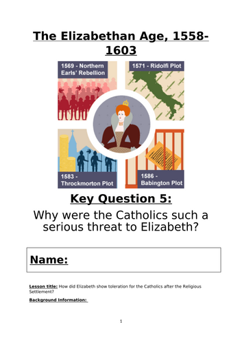 WJEC/EDUQAS: GCSE History - Elizabeth 1558-1603 Booklets | Teaching ...