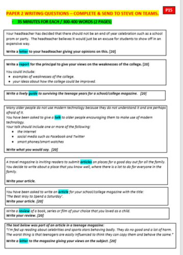 EDUQAS 2025 Paper 2 Writing Revision Pack (GCSE English Language ...