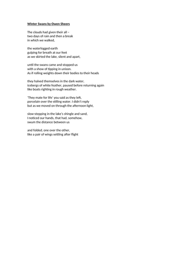 AQA Love & Relationships - Comparison of "Winter Swans" & "When We Two ...