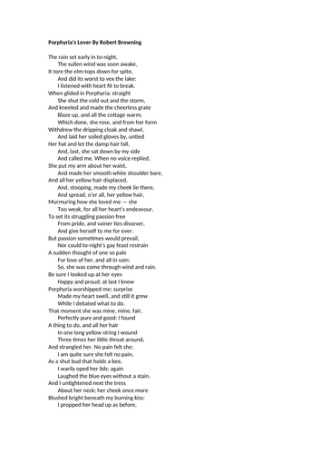 AQA Love & Relationships - Comparison of Porphyria's Lover and Farmer's ...