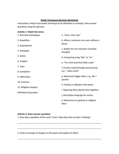 Porphyria's Lover by Robert Browning Worksheet | Teaching Resources