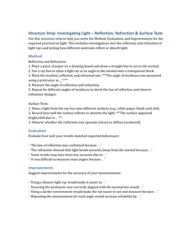 AQA GCSE Physics Light Practical | Teaching Resources