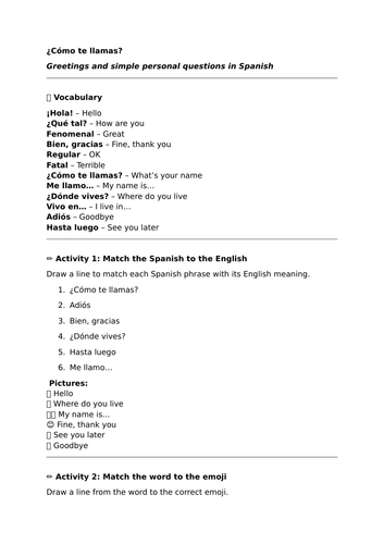 Greetings and simple personal questions in Spanish | Teaching Resources