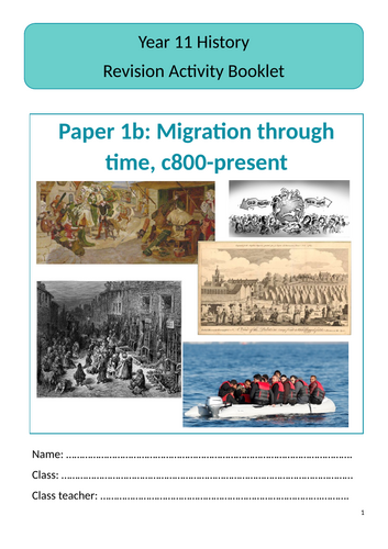 GCSE Migrants in Britain Revision Booklet: Edexcel Paper 1 Thematic ...