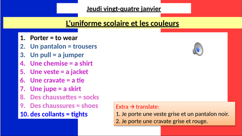 FRENCH - L'uniforme scolaire et les couleurs | Teaching Resources