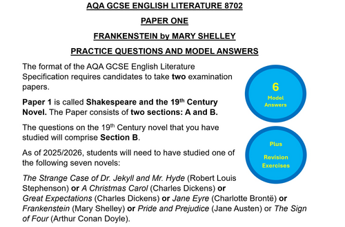 AQA GCSE English Literature - Frankenstein (Mary Shelley) - 6 Practice ...