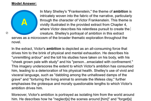 AQA GCSE English Literature - Frankenstein (Mary Shelley) - 6 Practice ...