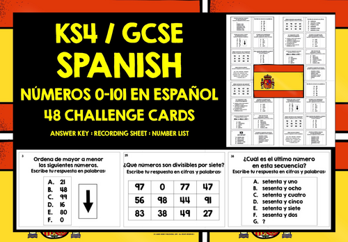 SPANISH NUMBERS 0-101 CHALLENGE CARDS | Teaching Resources