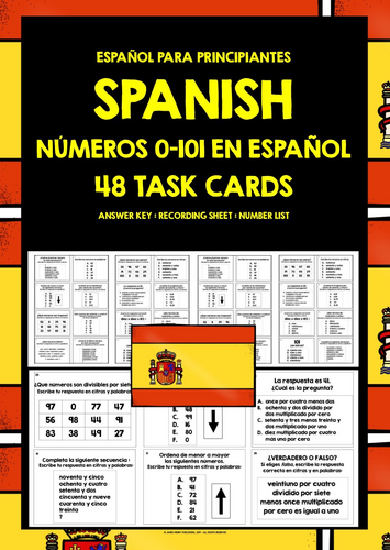 SPANISH NUMBERS 0-101 CHALLENGE CARDS | Teaching Resources