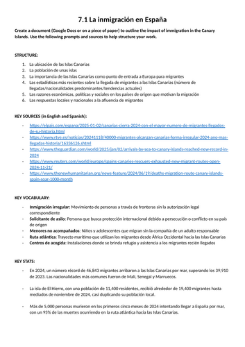 A-Level AQA 7.1 - La inmigración en España | Teaching Resources