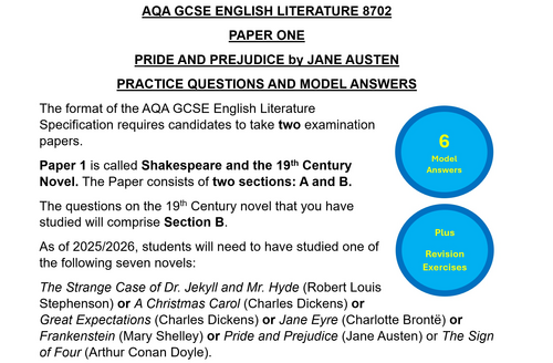 AQA GCSE English Literature - Pride & Prejudice Jane Austen - 6 ...