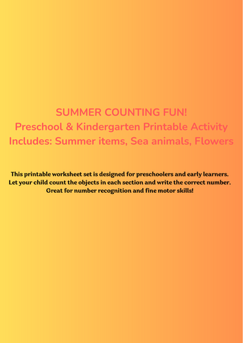 SUMMER COUNTING FUN! Preschool & Kindergarten Printable Activity ...