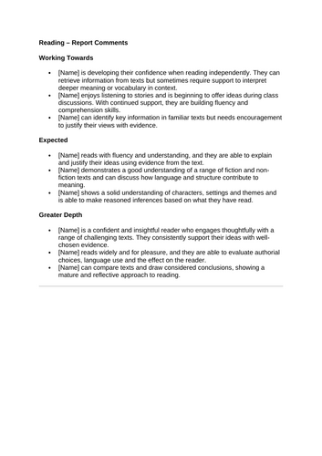 Year 6 Report Comments and Targets Bank – Aligned with the National ...