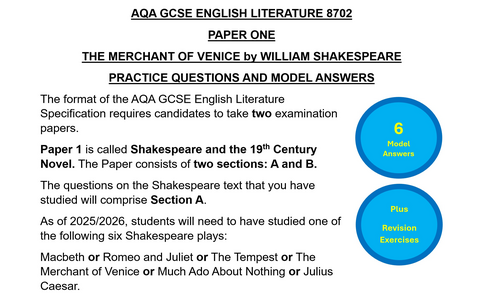 AQA GCSE English Literature - The Merchant of Venice - 6 Practice Q & A's - Student/Teacher ...