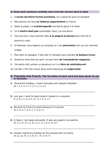 Pendant les vacances - FRENCH - KS4 | Teaching Resources