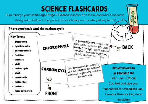 Flashcards| Stage 9 Cambridge Science | Teaching Resources