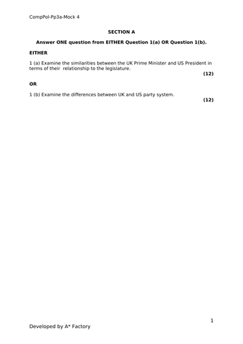 2025 predicted UNIQUE Edexcel Paper 3A USA Politics with answer SET 4 ...