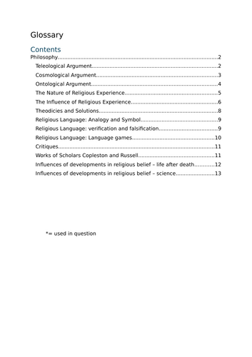 Edexcel A level Religious Studies 8RS0/ 9RS0 Glossary template Paper 1 ...