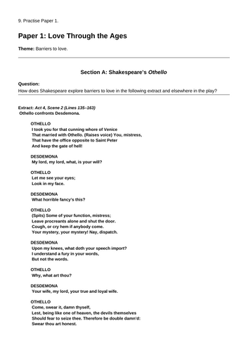 AQA A Level Literature: 'Love Through the Ages', 9 Practise Papers ...