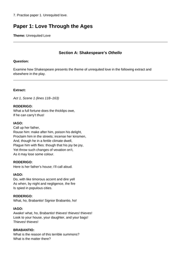 AQA A Level Literature: 'Love Through the Ages', 9 Practise Papers ...